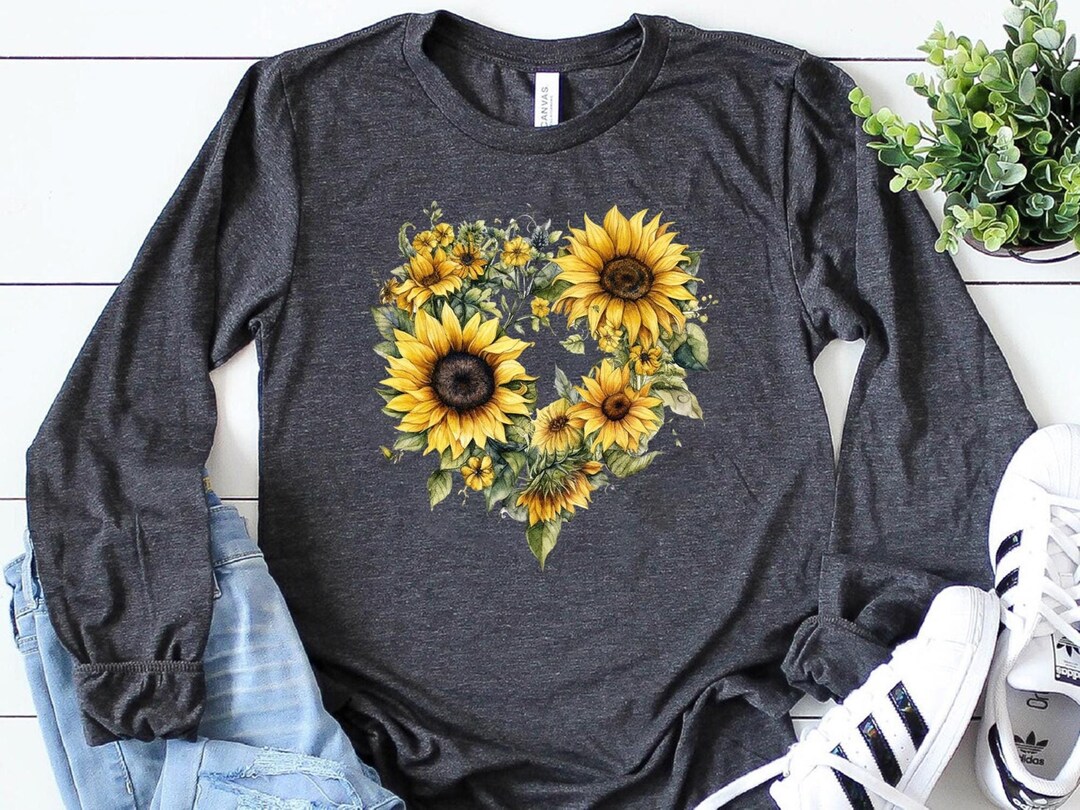 Sunflower Sweatshirts, Floral Long Sleeve Sunflower Sweatshirt, Flower ...