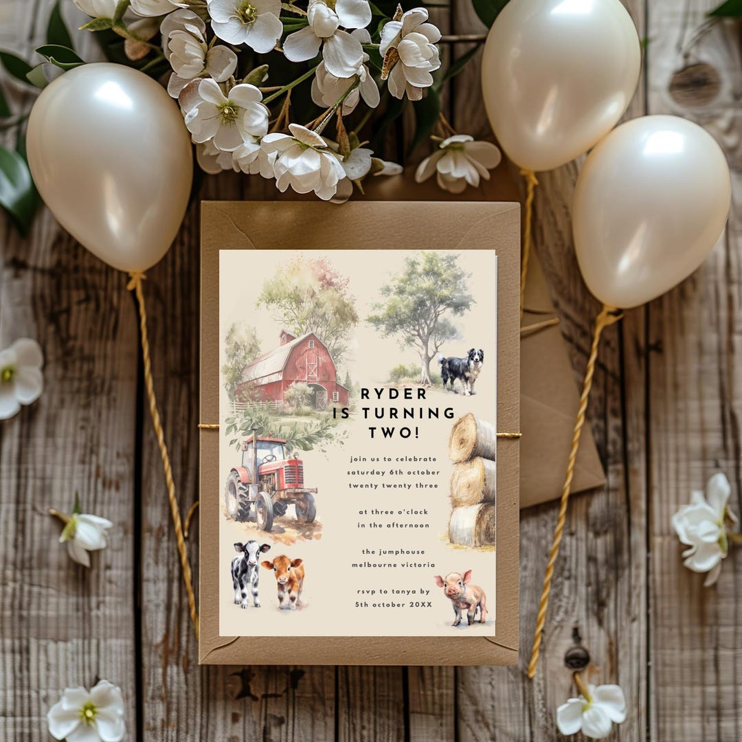 Farm Boy Birthday Invitation| Canva Editable| Birthday Bundle Pack ...