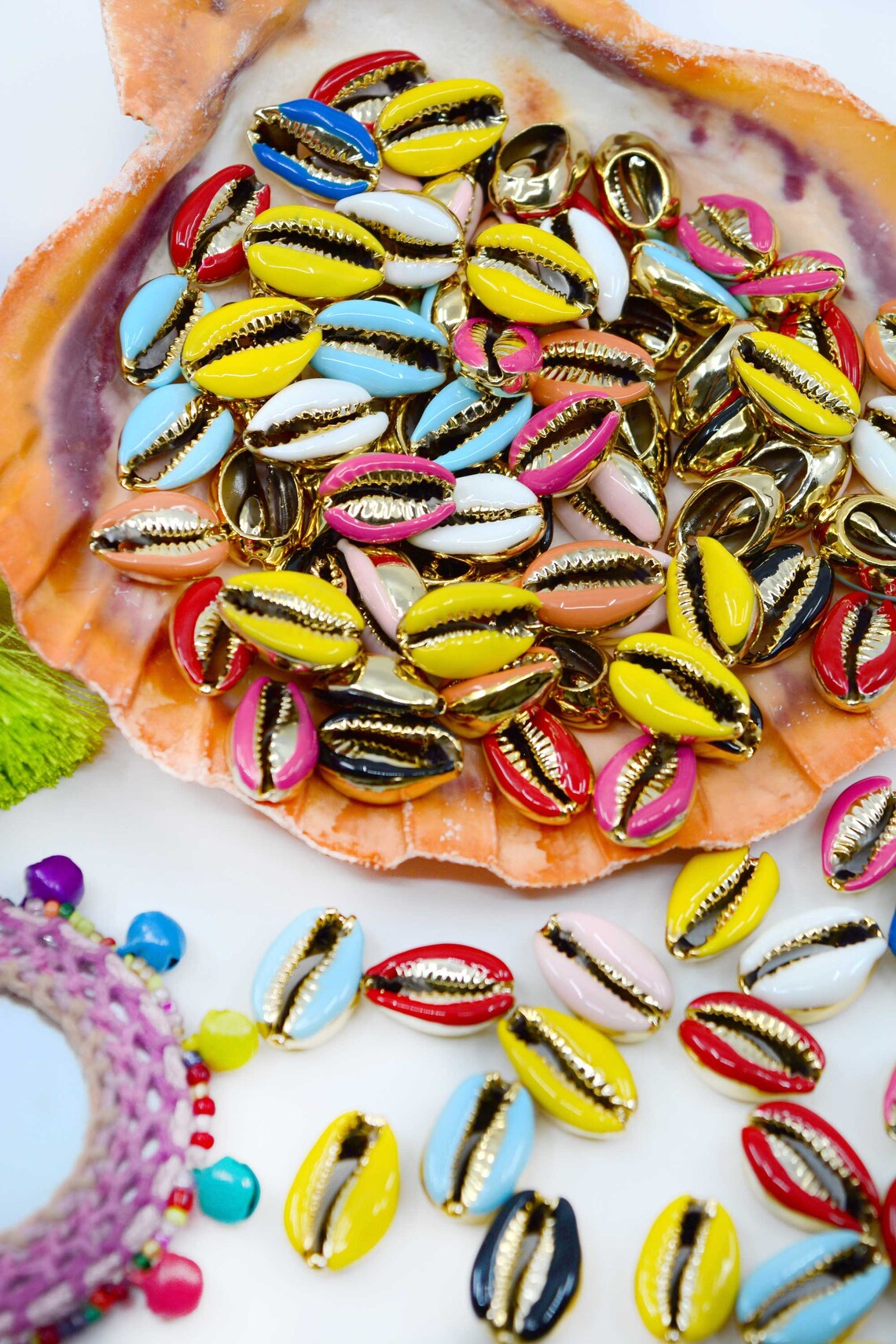 Multi Color Enamel Cowrie Shells 10x16.5mm Gold Plated 10 - Etsy Norway