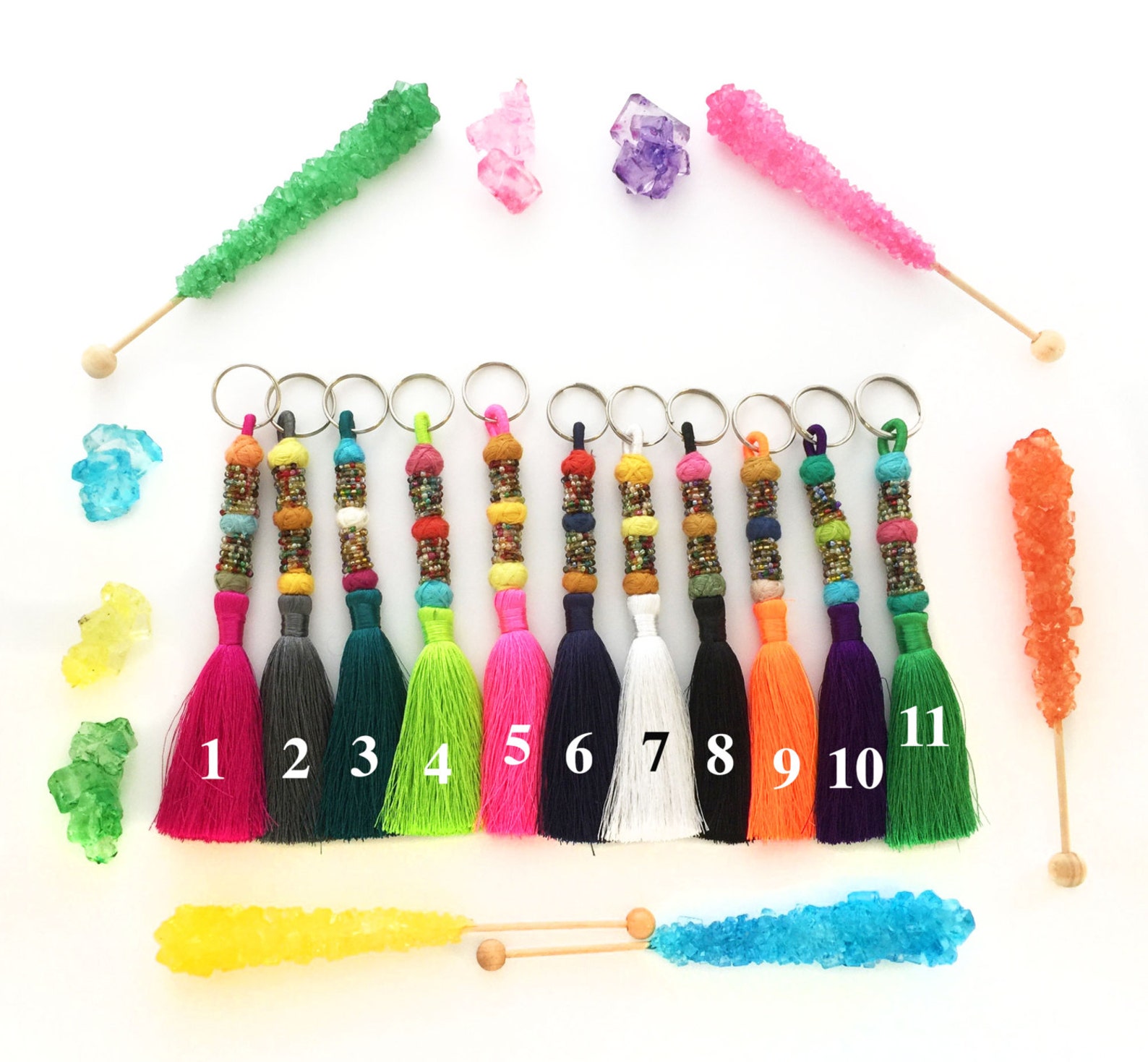 Colorful Beaded Tassel Keychain, 6" Long, 1 Tassel Swag, Purse Charm ...