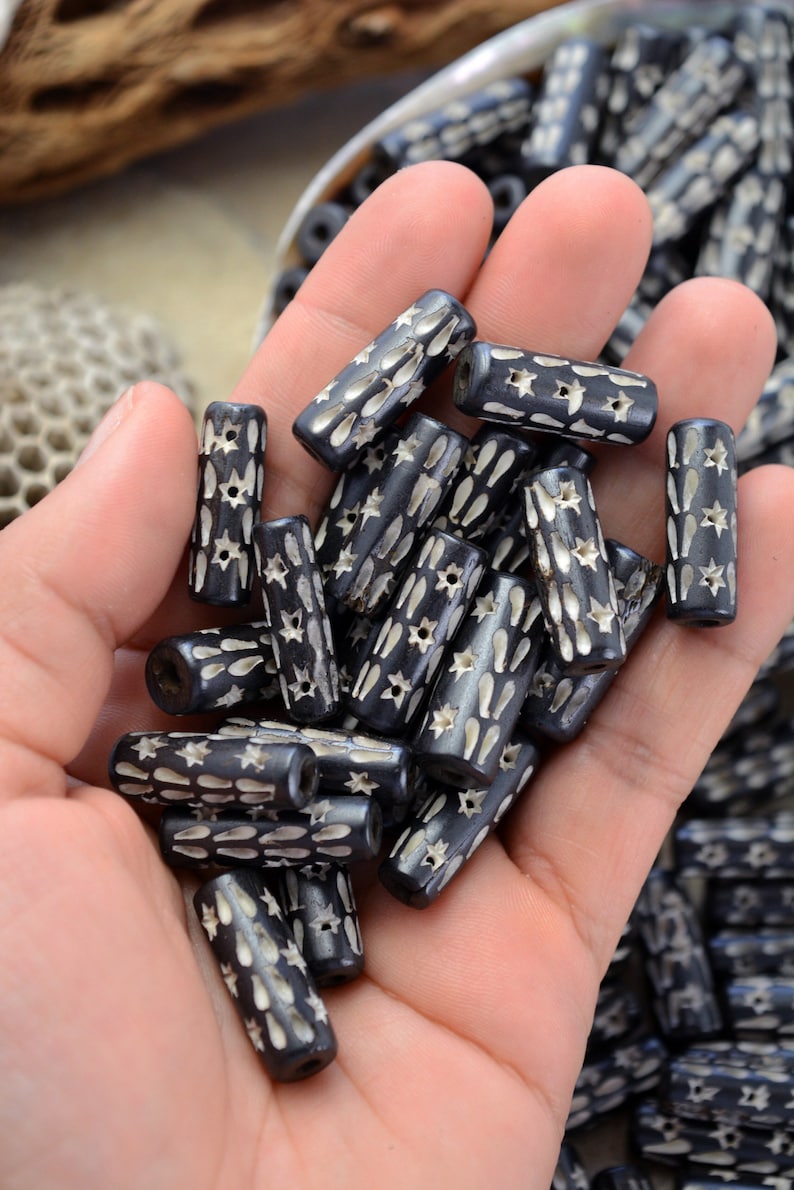 Stars & Drops Carved Black Bone Beads 8x25mm 10 beads / | Etsy