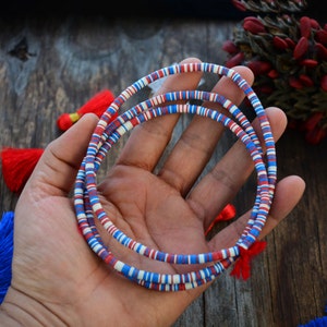 4mm Red, White and Blue African Vinyl Record Beads, 34" Strand / Vinyl ...
