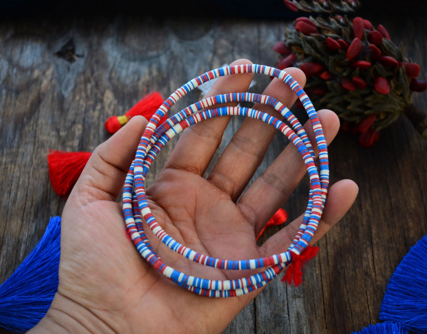 4mm Red, White and Blue African Vinyl Record Beads, 34" Strand / Vinyl ...