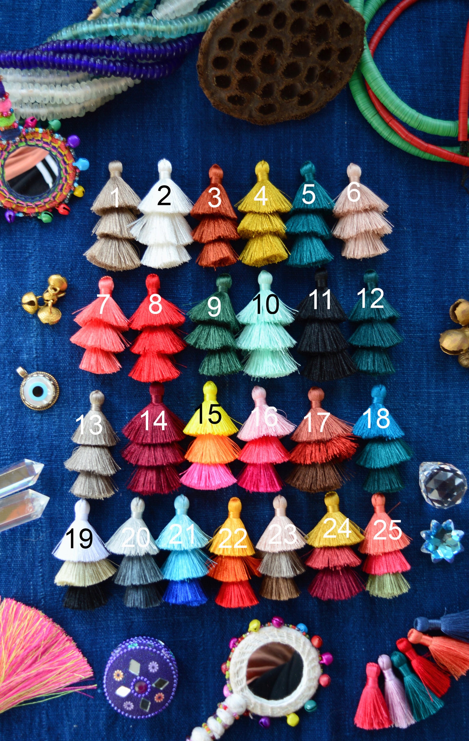 Tiered Tassels: 2 Tassels x 3 Layers Multi Color Silky Luxe | Etsy