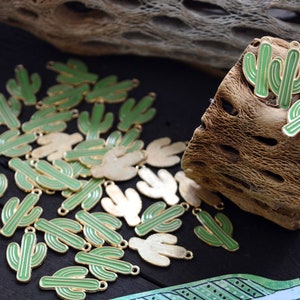 Green & Gold Saguaro Cactus Enamel Charm, 15x25mm X 2 Pcs / Cactus ...