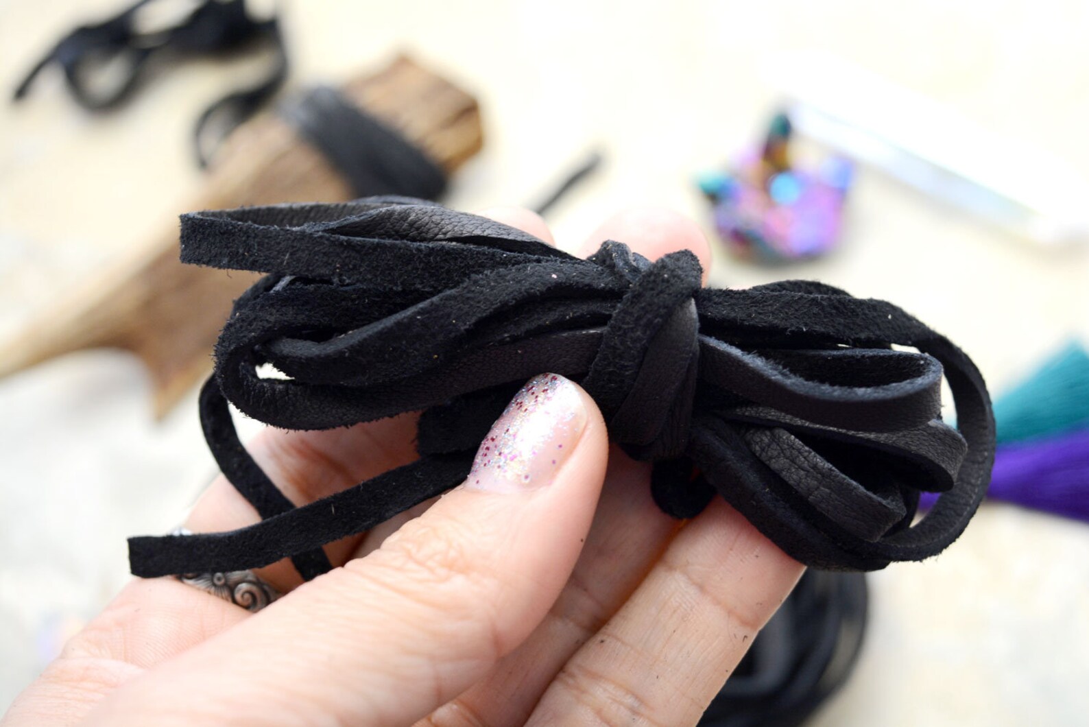 Black, 5mm Deer Suede Leather Lace, 40" Strap (1pc) / Deer Lace, Elk ...