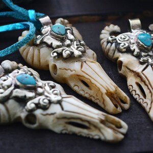 The Ram: Silver Adorned, Large Carved Ram Bone Pendant, 3", 1 Piece ...