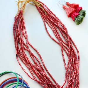 Shiny Guava Pink: Goomba Beads, Ghana Rondelle Tube Glass Beads, 4x3mm ...