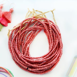 Shiny Guava Pink: Goomba Beads, Ghana Rondelle Tube Glass Beads, 4x3mm ...