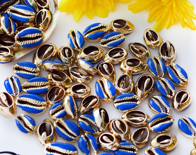 Royal Blue Enamel Cowrie Shell – 1 Shell, Gold-plated Shell Charm for ...