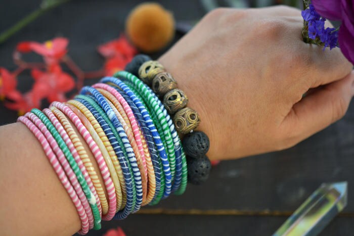 Beautiful Natural Lava Rock Stone Bracelet With African Brass Ashanti ...