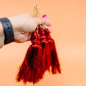 Red Metallic Tinsel Tassels – Set of 2 Festive Tassels for DIY Jewelry ...
