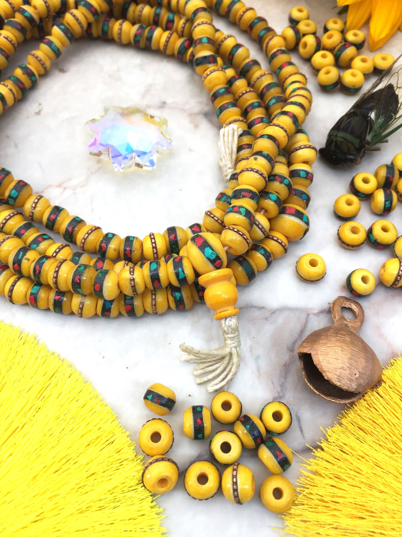 Yak Bone Beads: Sunny Yellow 8mm Inlaid Bone Beads From - Etsy