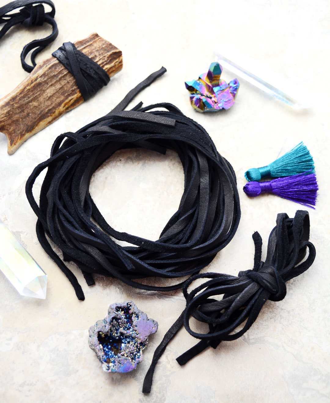 Black, 5mm Deer Suede Leather Lace, 40" Strap (1pc) / Deer Lace, Elk ...
