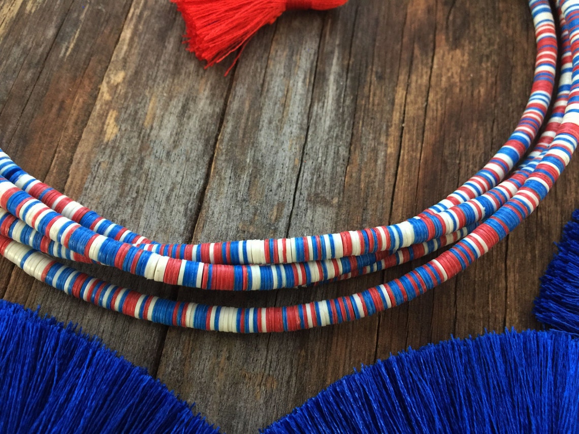 4mm Red, White and Blue African Vinyl Record Beads, 34" Strand / Vinyl ...