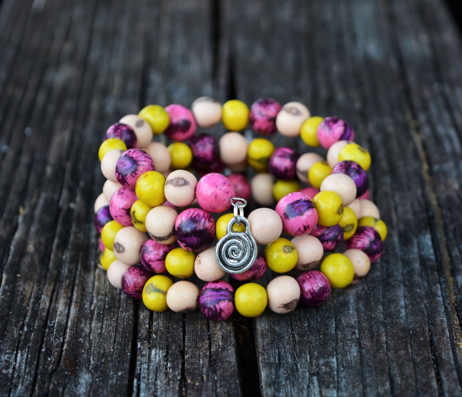 Cotton Candy Acai Beads Bracelet: Colorful Acai Beads Memory Wire ...
