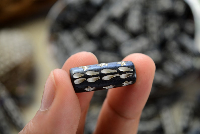 Stars & Drops Carved Black Bone Beads 8x25mm 10 beads / | Etsy