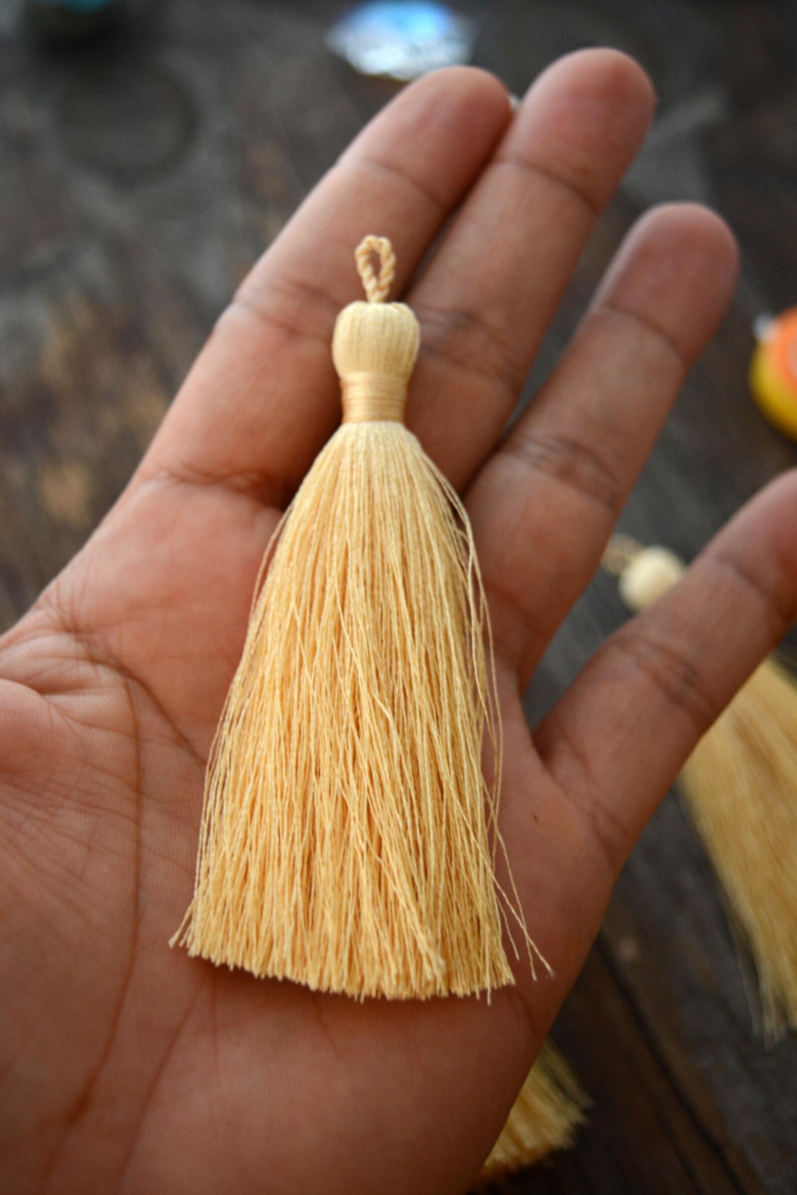 3" Soft Cream Yellow Luxe Silk Tassels, Solid Color Jewelry Tassel, 2 ...