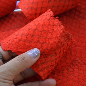 Scarlet Red, Tilapia Fish Leather Skin, Suede Finish, 1 Piece / Fish ...