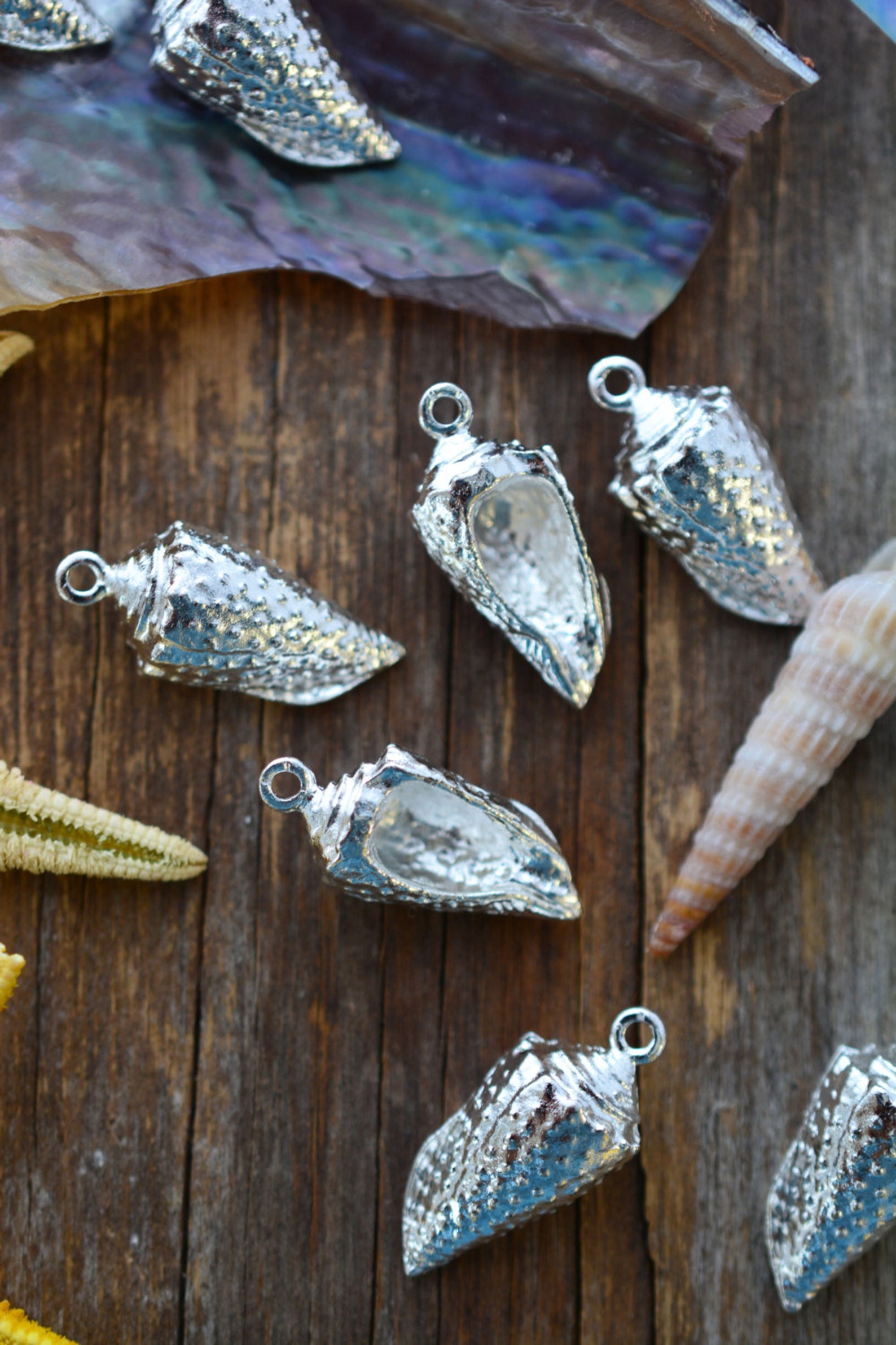 Sterling Silver Conch Shell Charms 11x24mm 2pcs / Nunn - Etsy