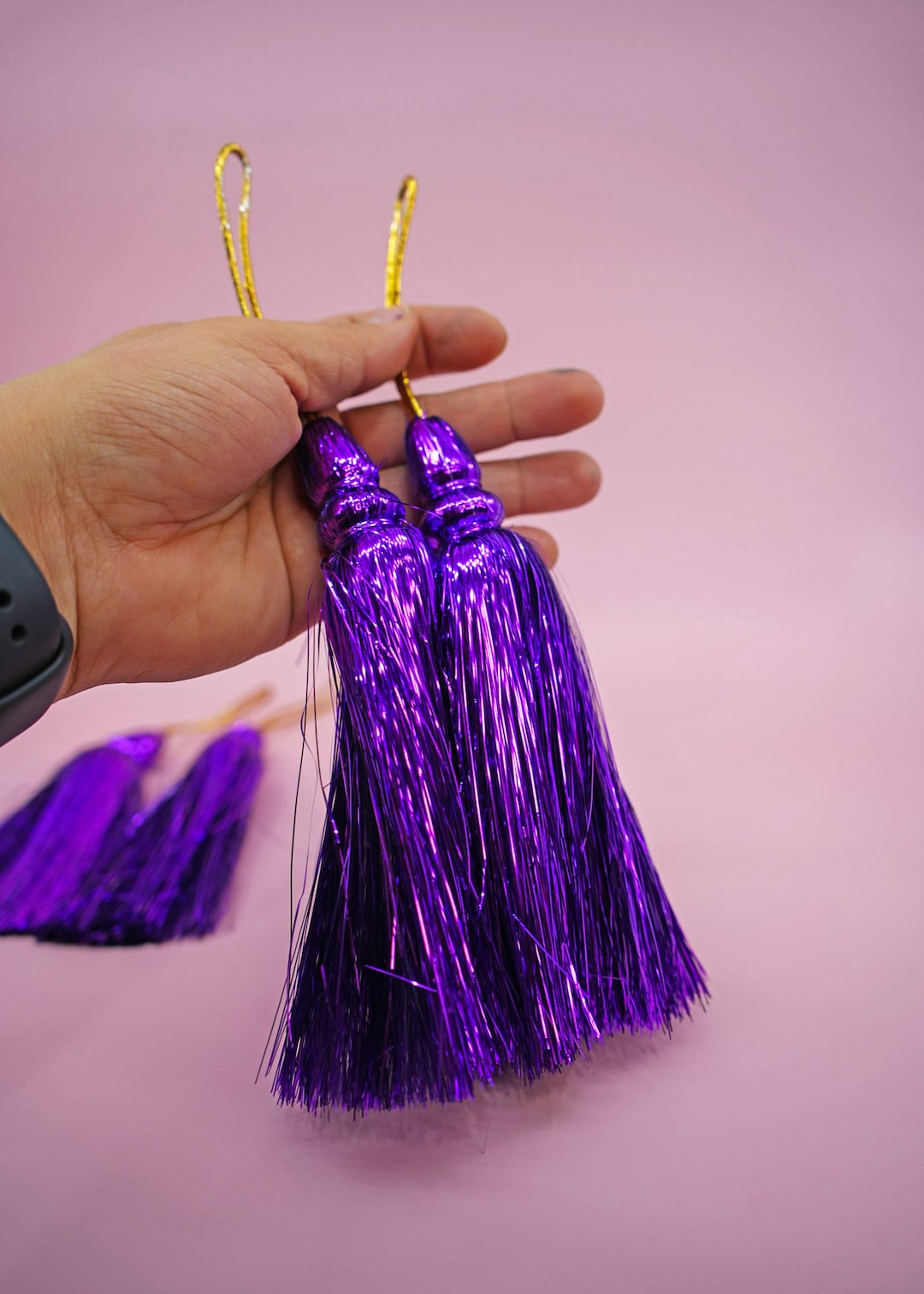 Royal Purple Metallic Tinsel Tassels – Set of 2 Festive Tassels for DIY ...
