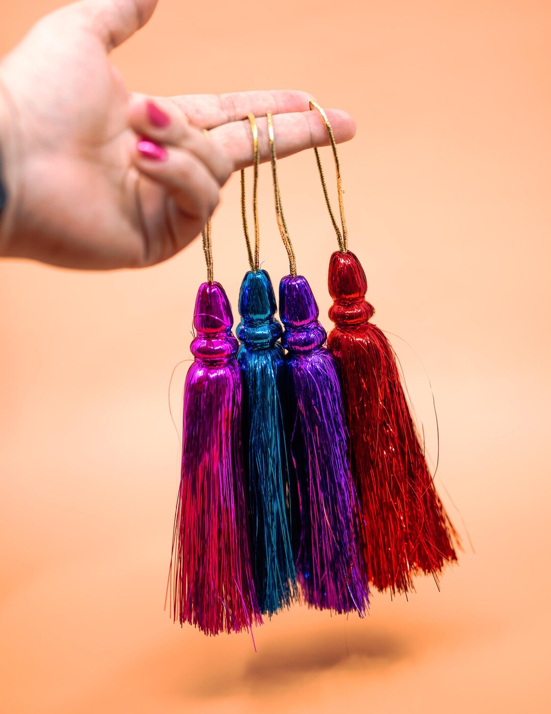 Metallic Tinsel Tassels – Set of 2 Festive Tassels for DIY Jewelry, 6 ...