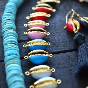 Enamel Cowrie: Gold Plated Enamel Cowry Shells Links Pukka - Etsy