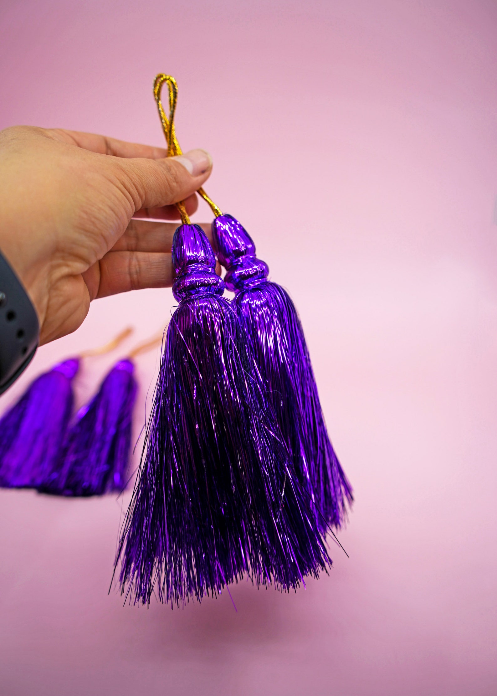 Royal Purple Metallic Tinsel Tassels – Set of 2 Festive Tassels for DIY ...