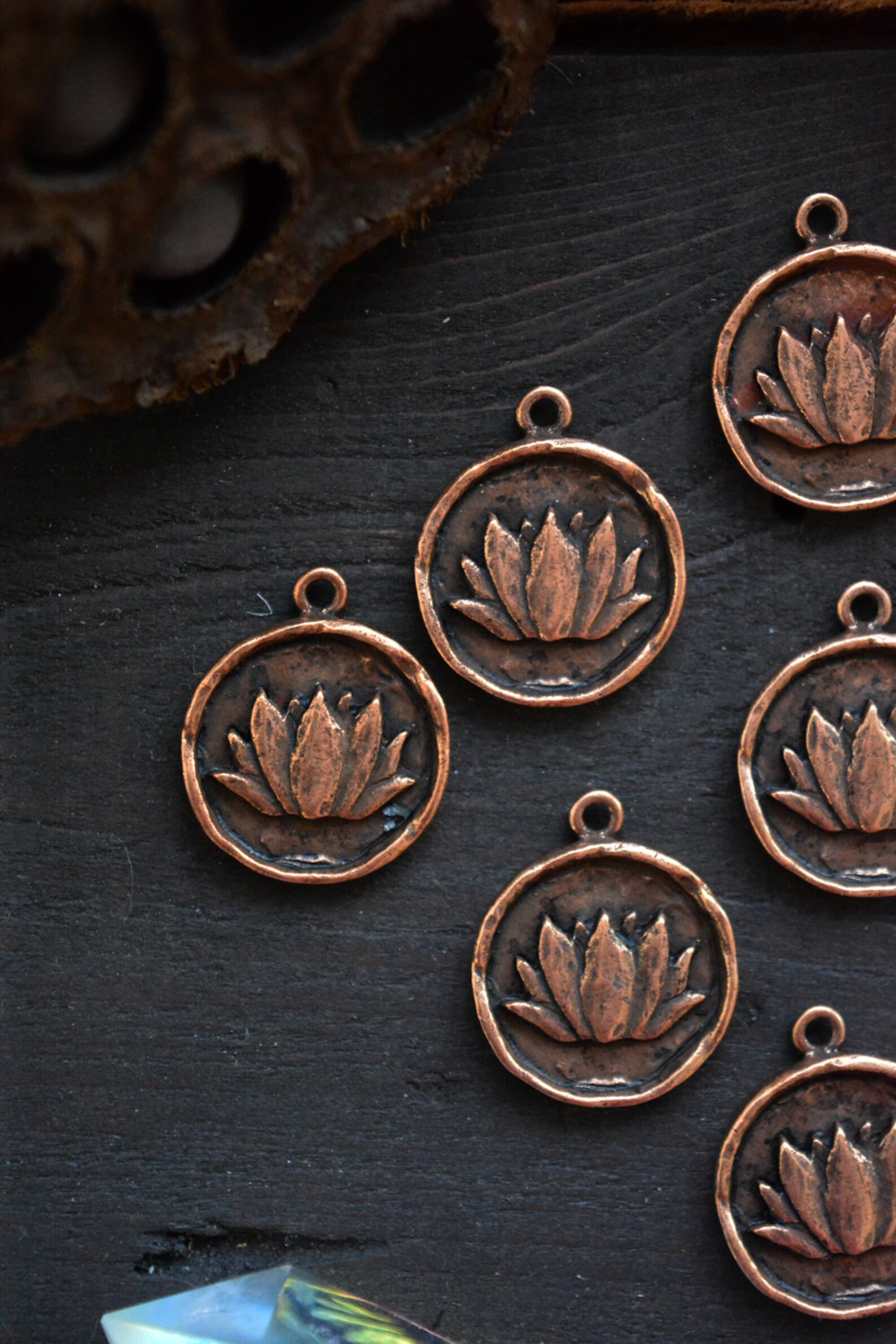 Antique Copper Lotus Charm 20x24mm 1pcs / Nunn Designs - Etsy