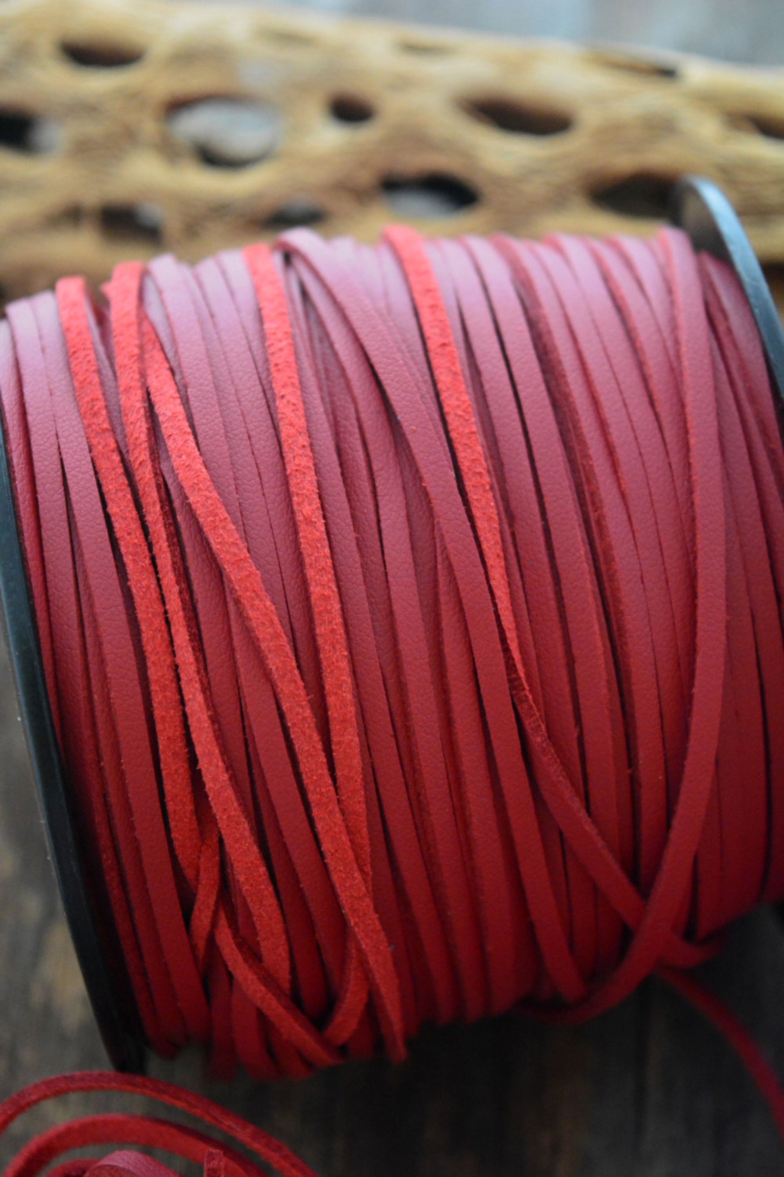 Red Textured Faux Suede Leather Cord, 15 Feet Bundle (5 Yards ...