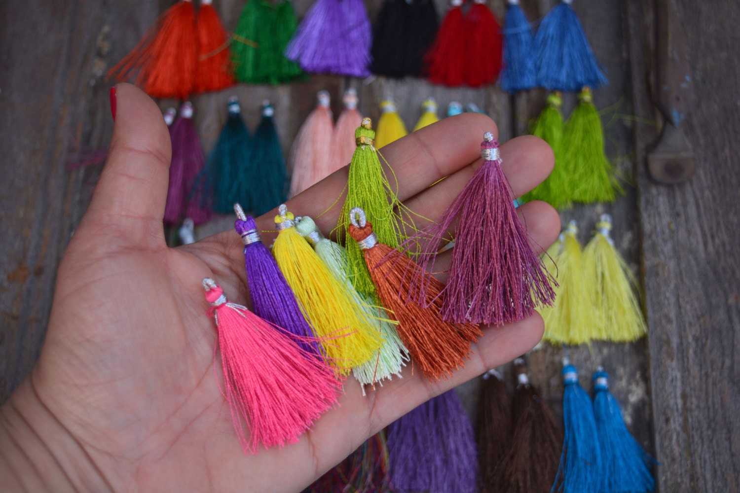 ART SILK Tassels 2 Rustic Skinny Braided Short Loop - Etsy