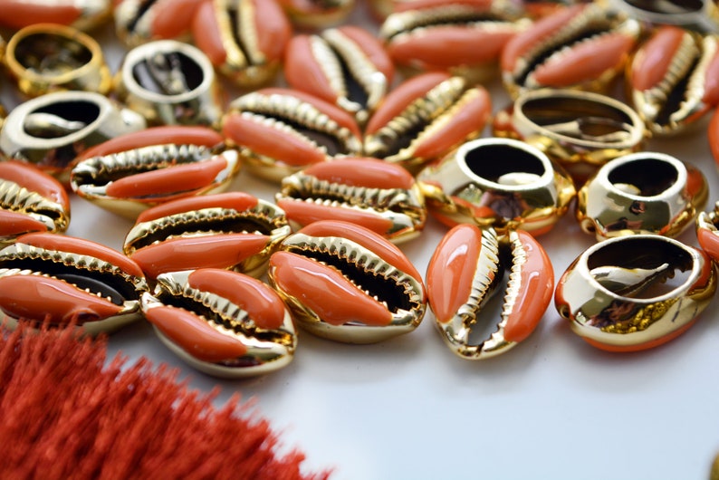 Caramel Brown Enamel Cowrie Shell – 1 Shell, Gold-plated Shell Charm ...