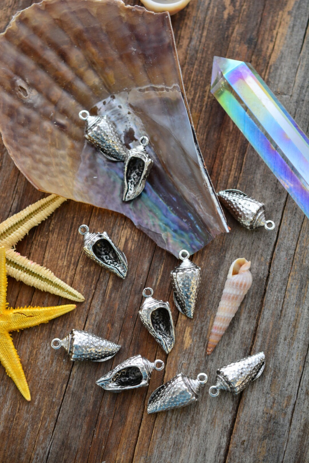 Silver .999, Conch Shell Charms, 11x24mm, 2pcs / Nunn Designs, Shell ...