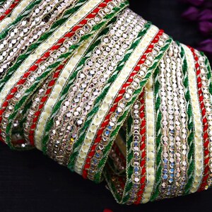 Metallic Golden Sequins & Threads Lace, 2" (50mm Wide), One Yard ...