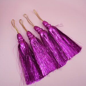Fuchsia Pink: 2 Pieces X 6 Tinsel Tassels, Festive Tassel, Metallic ...