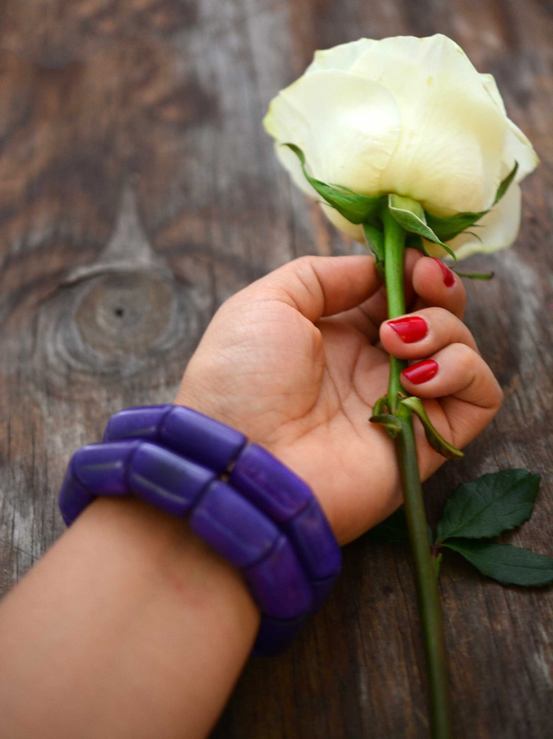 Violet Purple River Bead Stretch Tagua Bracelet, Eco-friendly Fair ...
