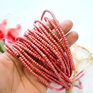 Shiny Guava Pink: Goomba Beads, Ghana Rondelle Tube Glass Beads, 4x3mm ...