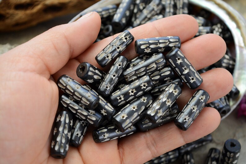 Stars & Drops Carved Black Bone Beads 8x25mm 10 beads / | Etsy