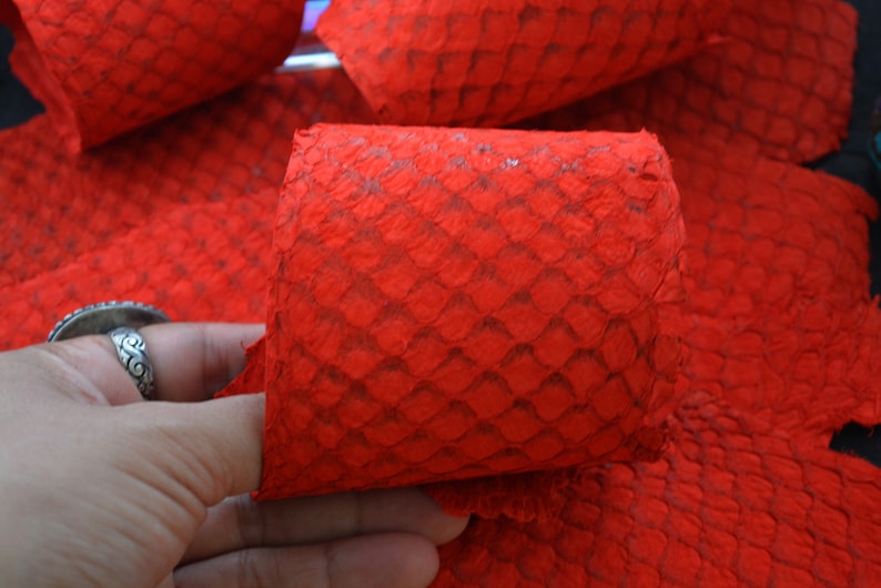Scarlet Red, Tilapia Fish Leather Skin, Suede Finish, 1 Piece / Fish ...