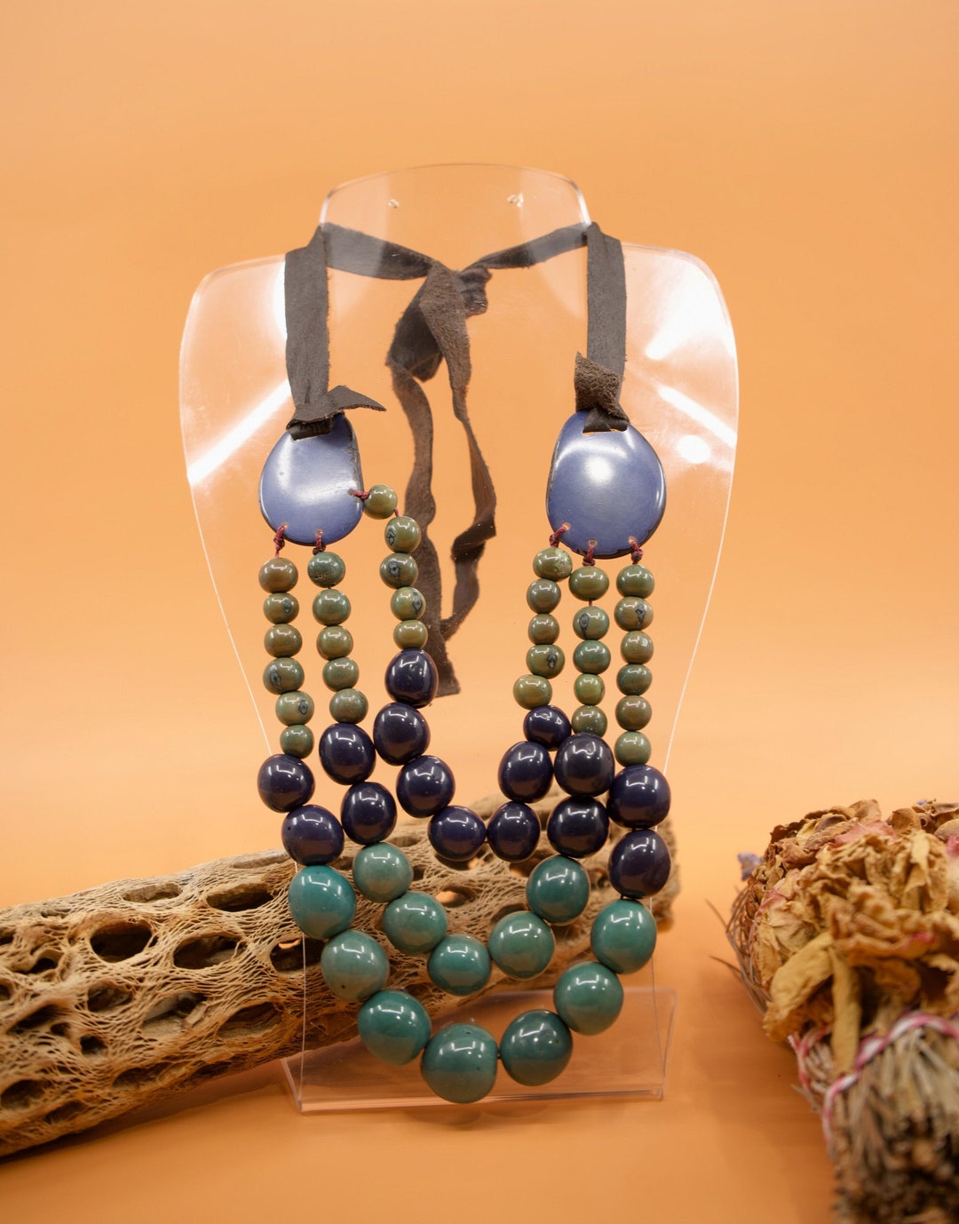 Katie in Blue: Handmade Necklace From Acai Beads, Tagua Slices, and ...