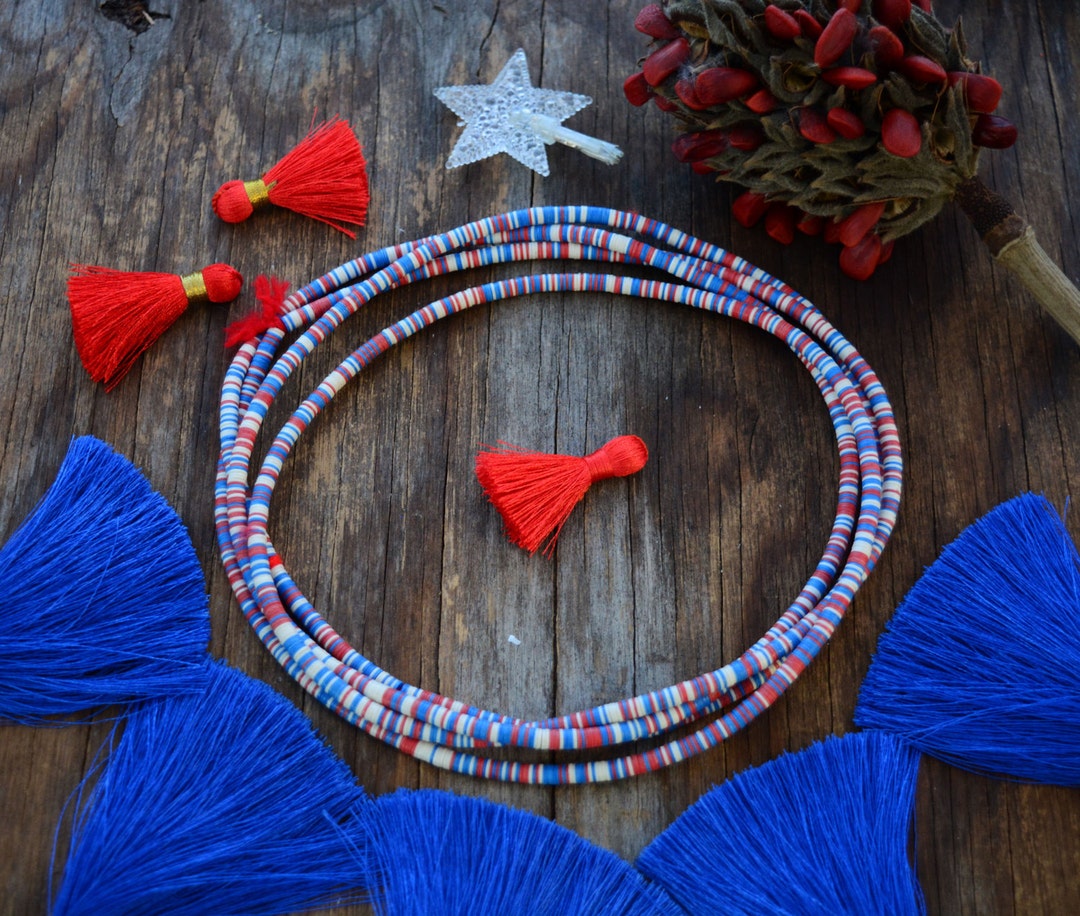 4mm Red, White and Blue African Vinyl Record Beads, 34" Strand / Vinyl ...