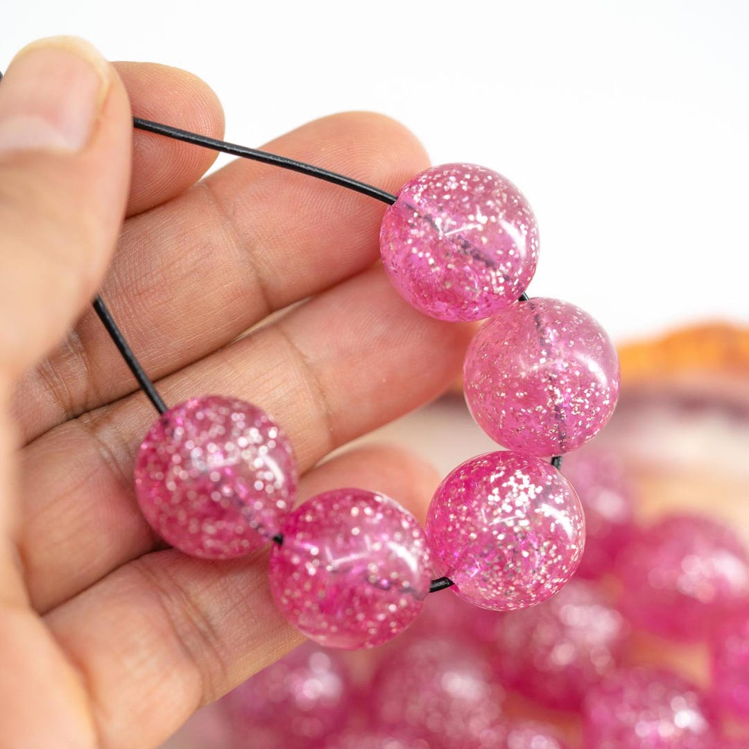 Pink Glitter Lucite Beads, Vintage Resin 18mm Round Beads, Handcrafted ...