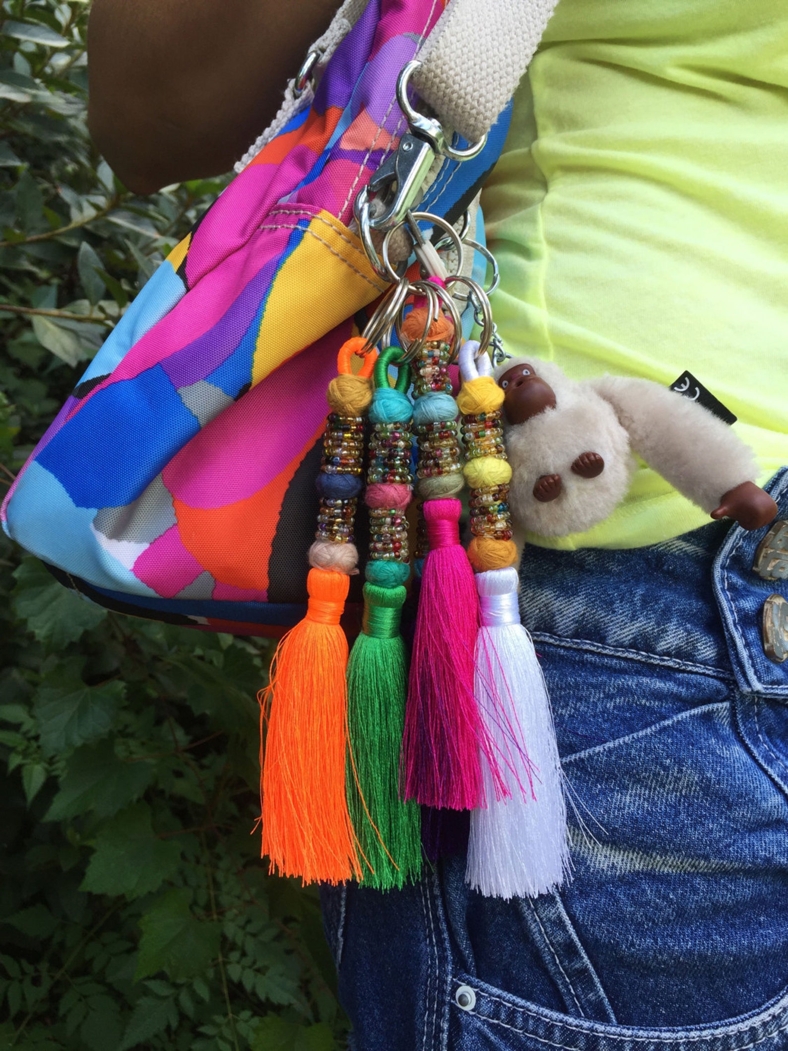 Colorful Beaded Tassel Keychain, 6" Long, 1 Tassel Swag, Purse Charm ...