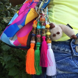 Colorful Beaded Tassel Keychain, 6" Long, 1 Tassel Swag, Purse Charm ...