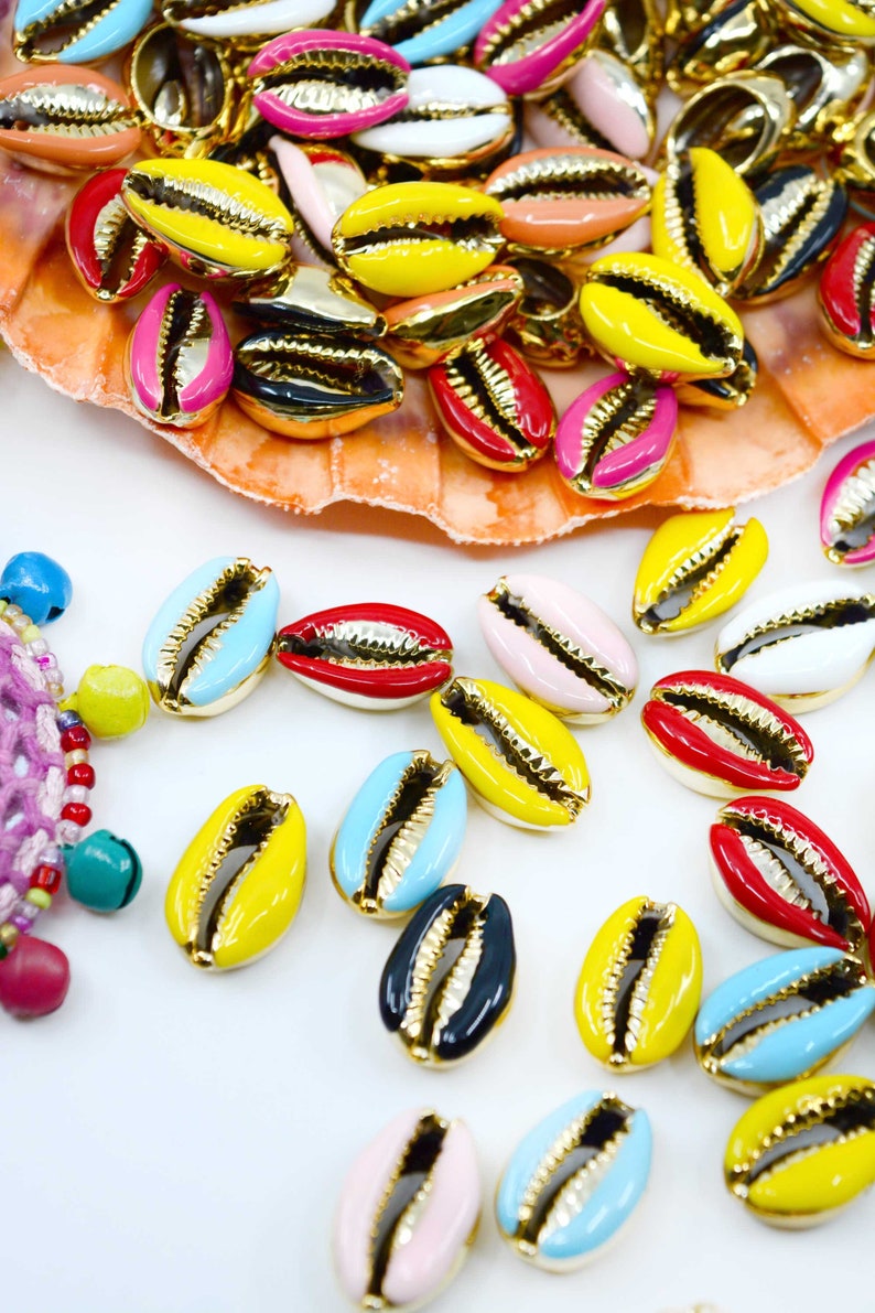 Multi Color Enamel Cowrie Shells 10x16.5mm Gold Plated 10 | Etsy