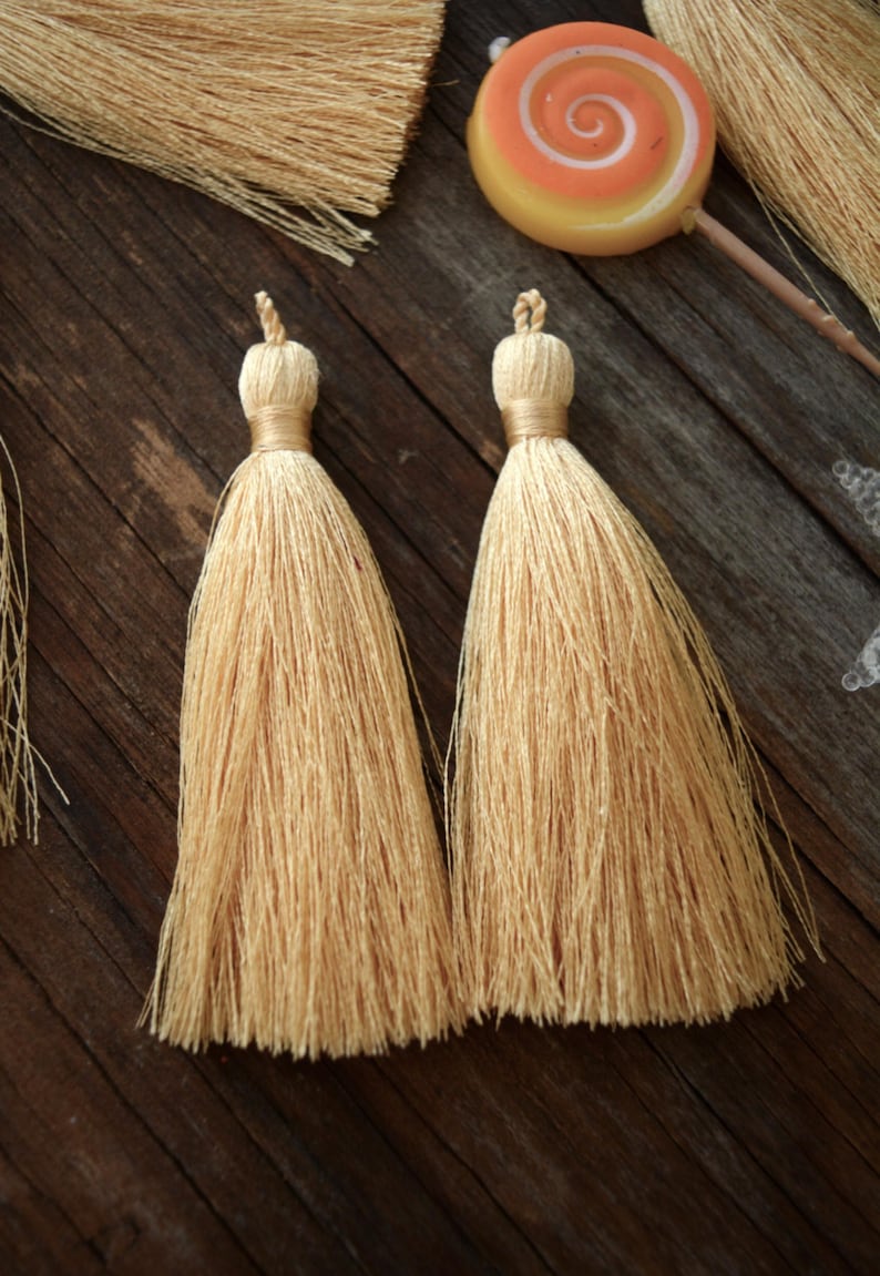 3" Soft Cream Yellow Luxe Silk Tassels, Solid Color Jewelry Tassel, 2 ...
