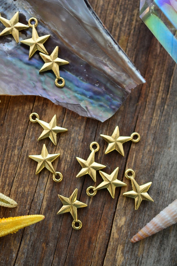Antique Gold Mini Star Charms 11x14mm 2pcs / Nunn Designs | Etsy