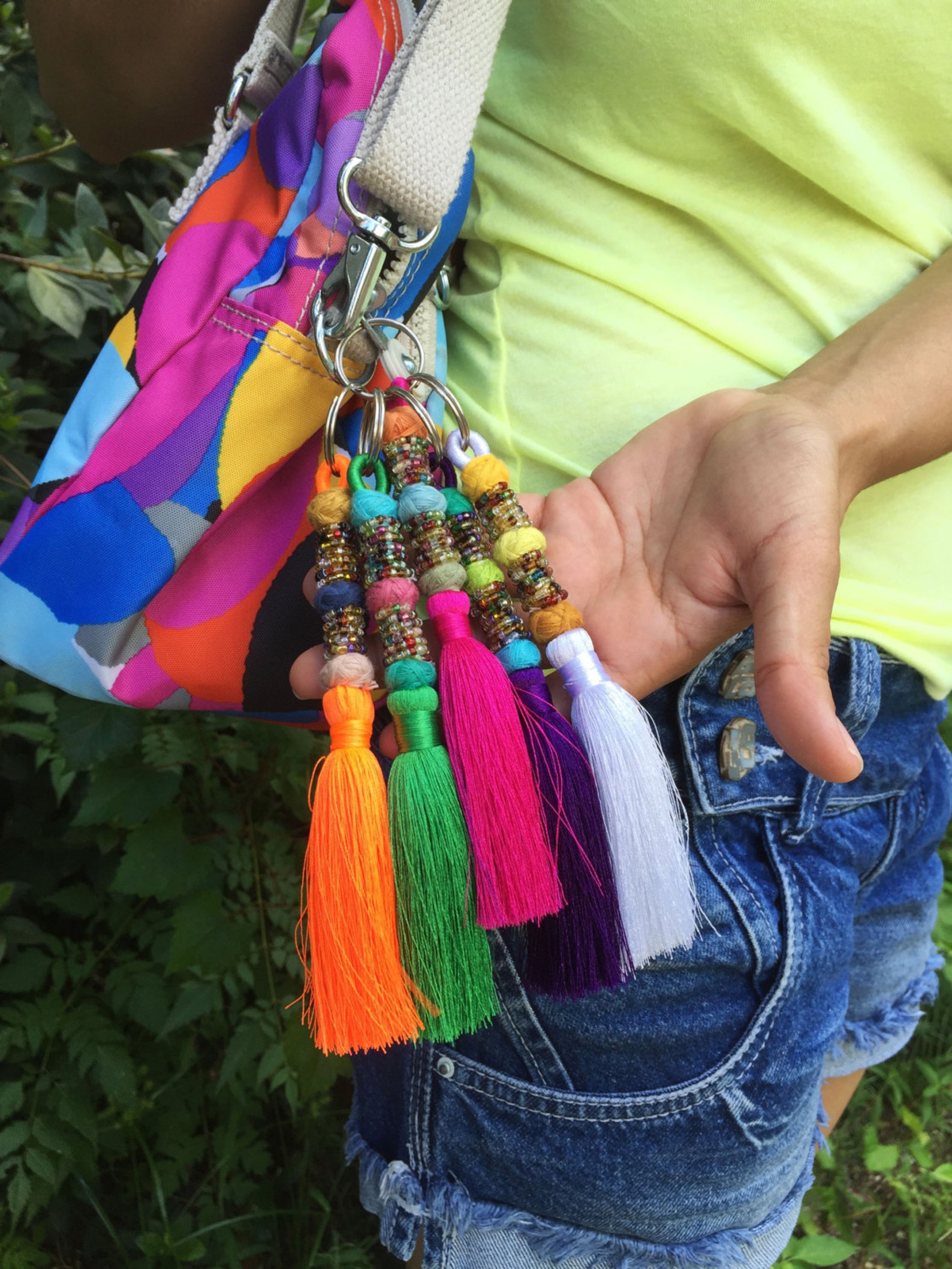Colorful Beaded Tassel Keychain, 6" Long, 1 Tassel Swag, Purse Charm ...