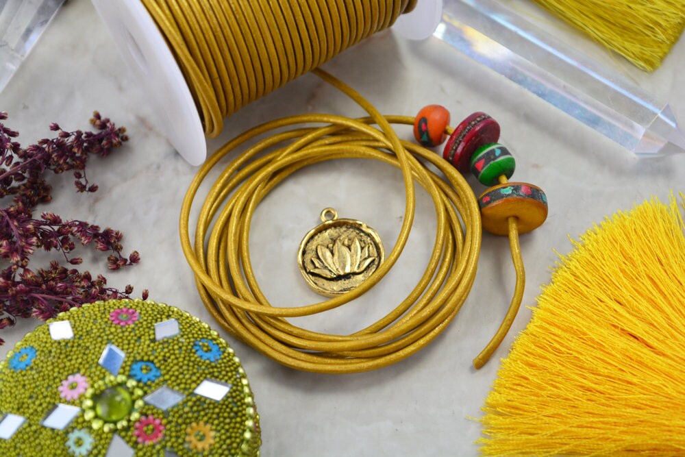 Metallic Gold: 2mm Round Leather Cord 2 feet pick your qty | Etsy