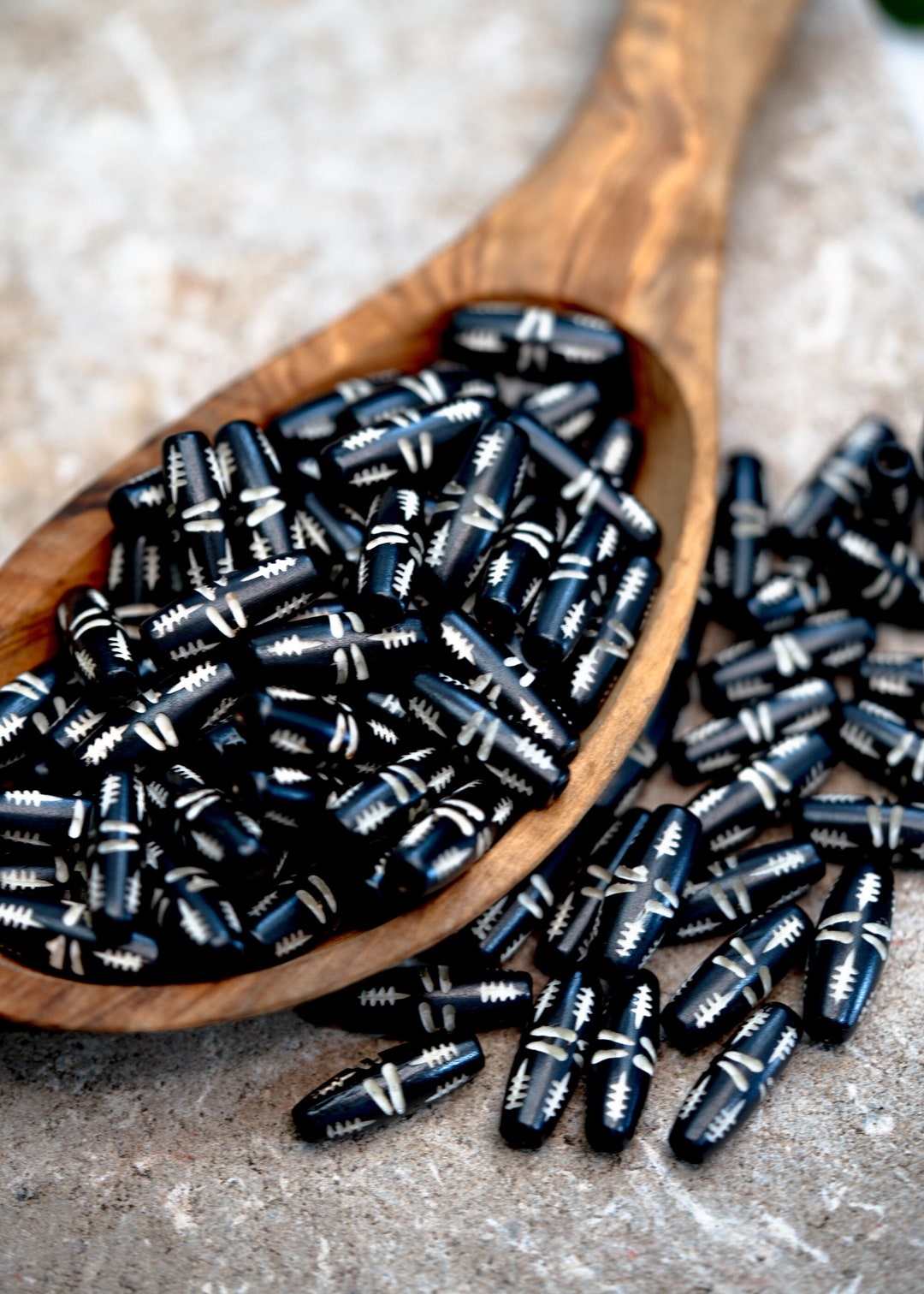 Black Carvings: Barrel Tube Bone Beads, 10x24mm, 10 Large Hole Bone ...